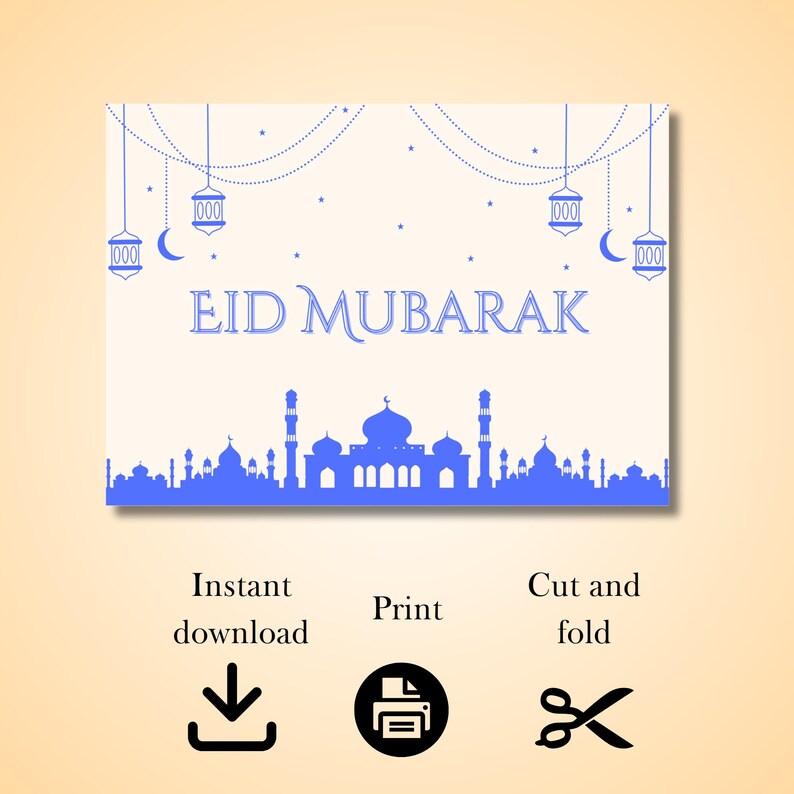 Eid Mubarak Printable Card Set | Minimalist & Modern | 4 Bright-colored ...