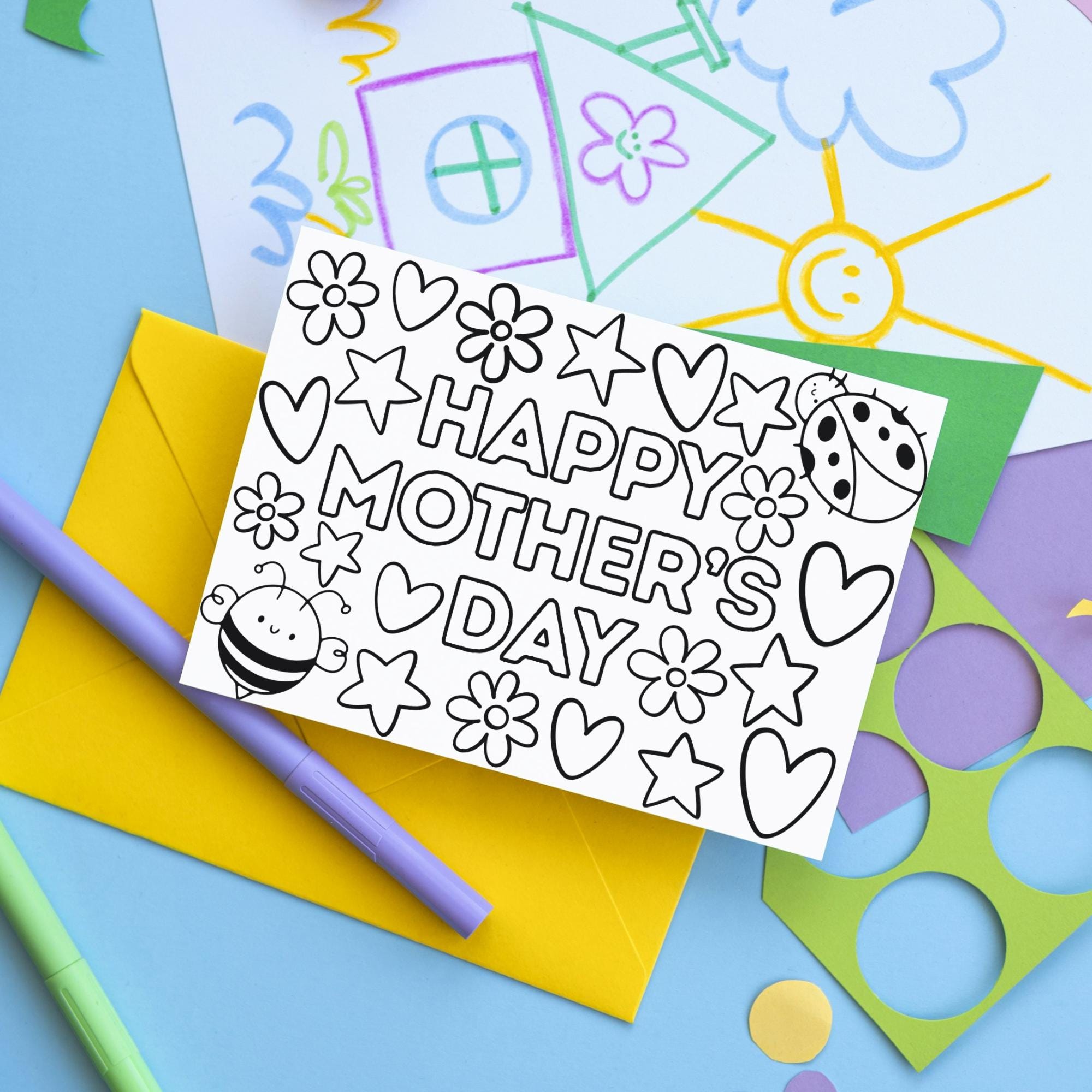 Printable Colouring Happy Mother's Day Card | Colouring Greeting Card ...