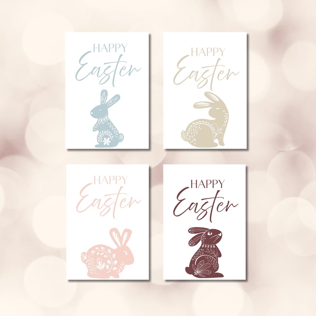 Printable Easter Bunny Card | Set of 4 Digital Easter Greeting Cards ...