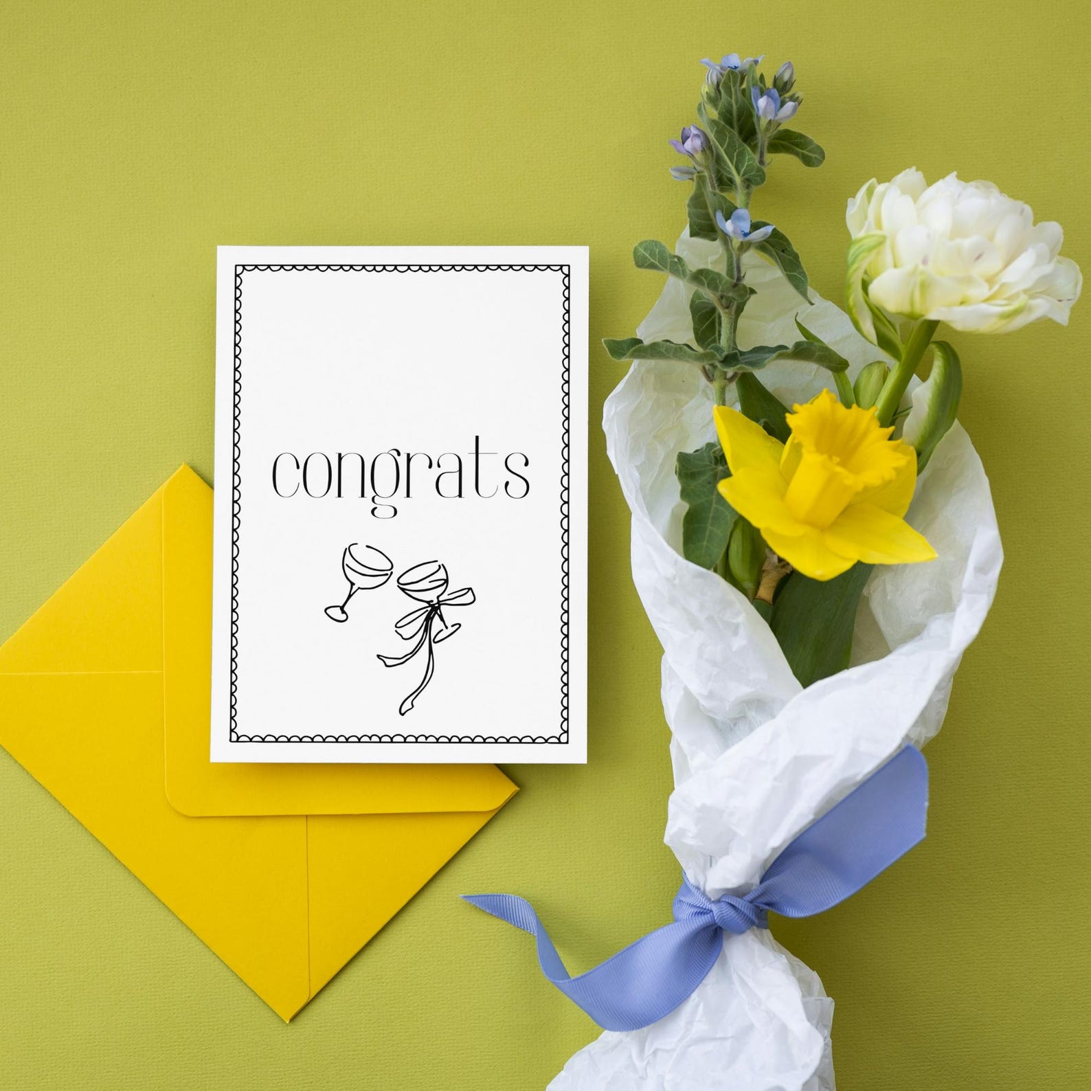 Printable Congrats Card Minimalist Champagne Glasses Design Instant ...