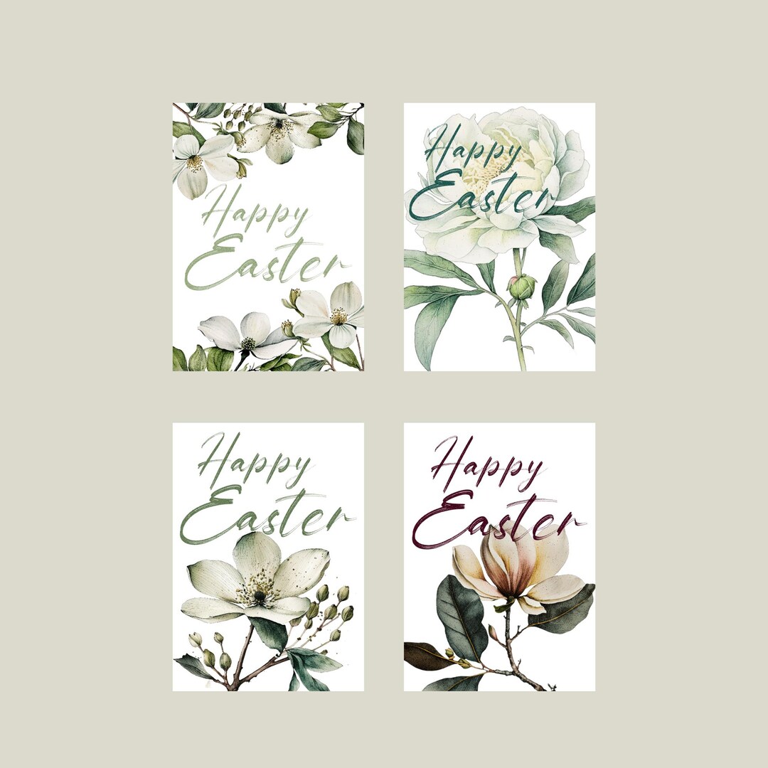 Printable Classic Floral Easter Cards - 4 Pack | Instant Download ...