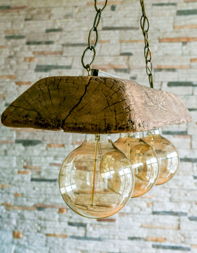 Antique Wood Pendant Light: Rustic Kitchen Island Lighting - Etsy