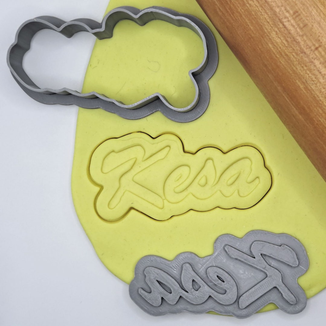 Personalized Name Cookie Cutter and Stamp Set. Brush Font Name Outline ...