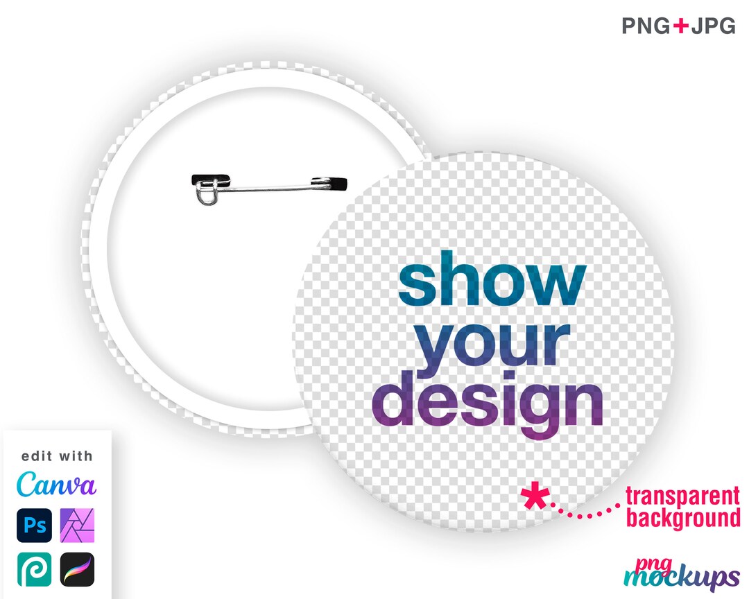 Plastic Round Pin-back Button PNG Mockup With Transparent Background to ...