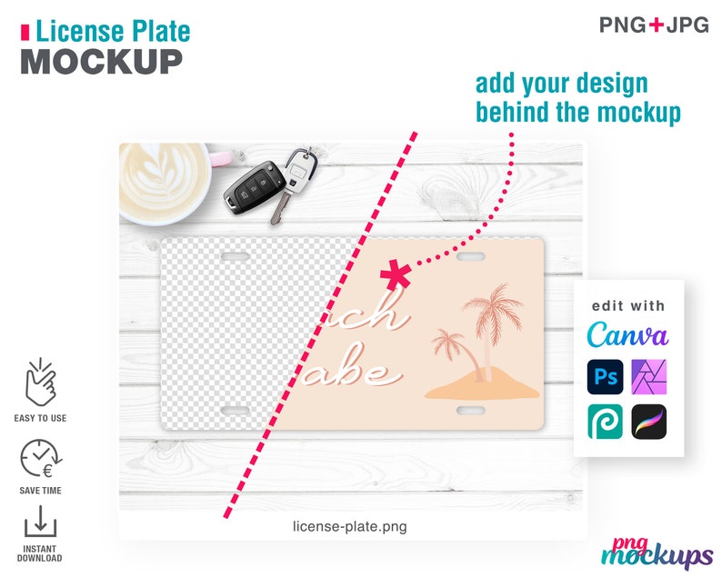 Car License Plate PNG Mockup With Transparent Background Use With Canva ...