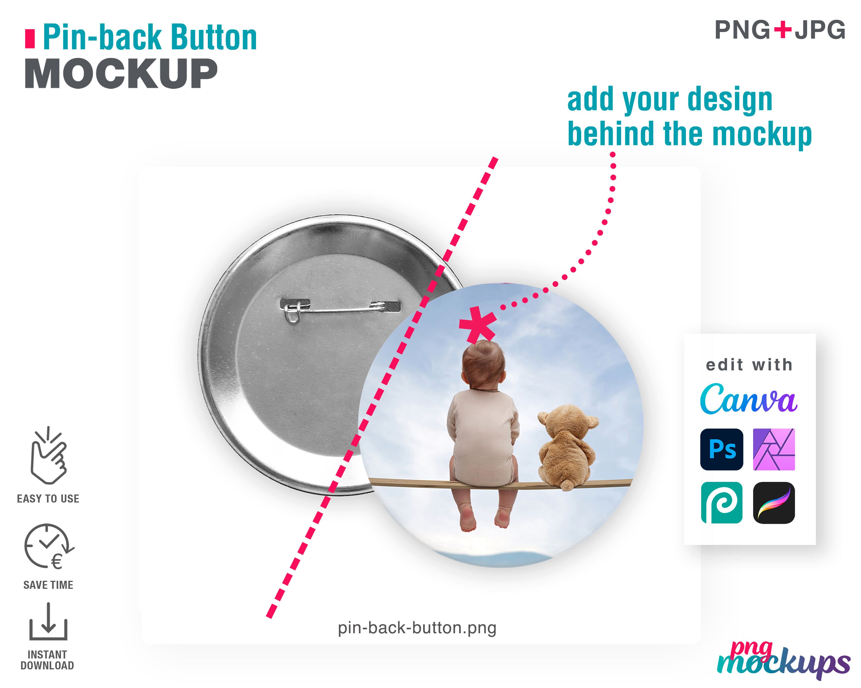 Round Pin Back Button PNG Mockup With Transparent Background to Show ...