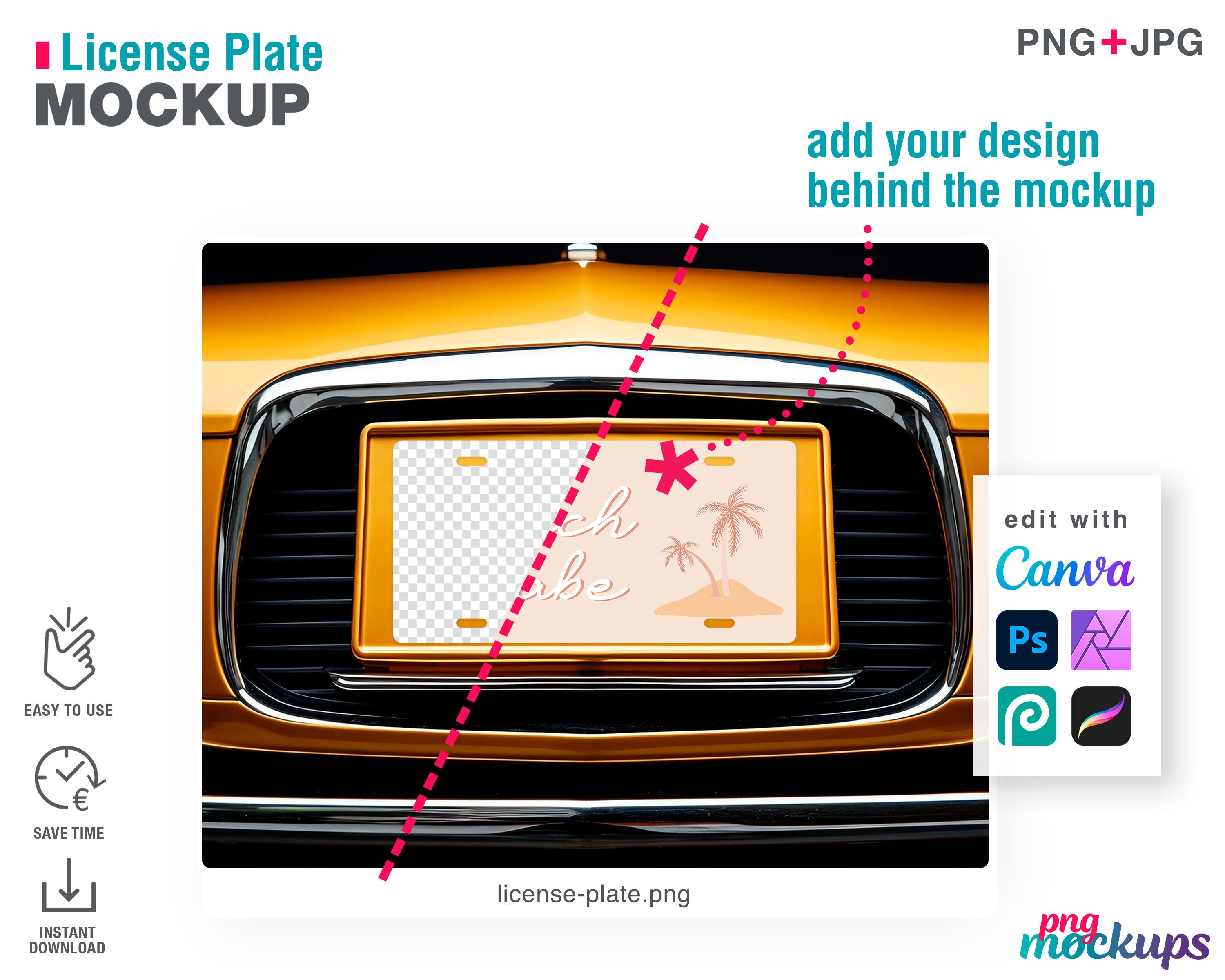 Car License Plate PNG Mockup With Transparent Background Use With Canva ...