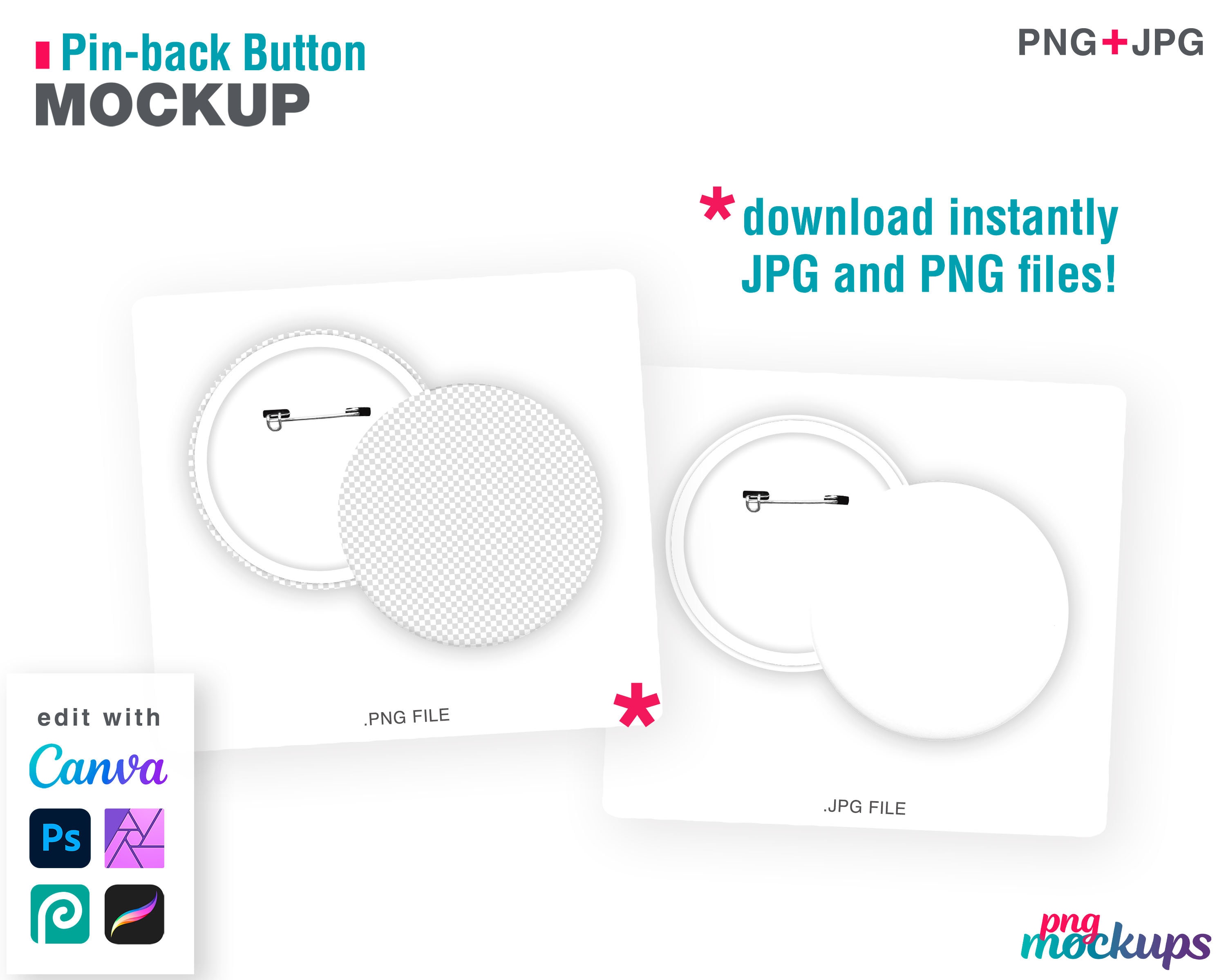 Plastic Round Pin-back Button PNG Mockup With Transparent Background to ...