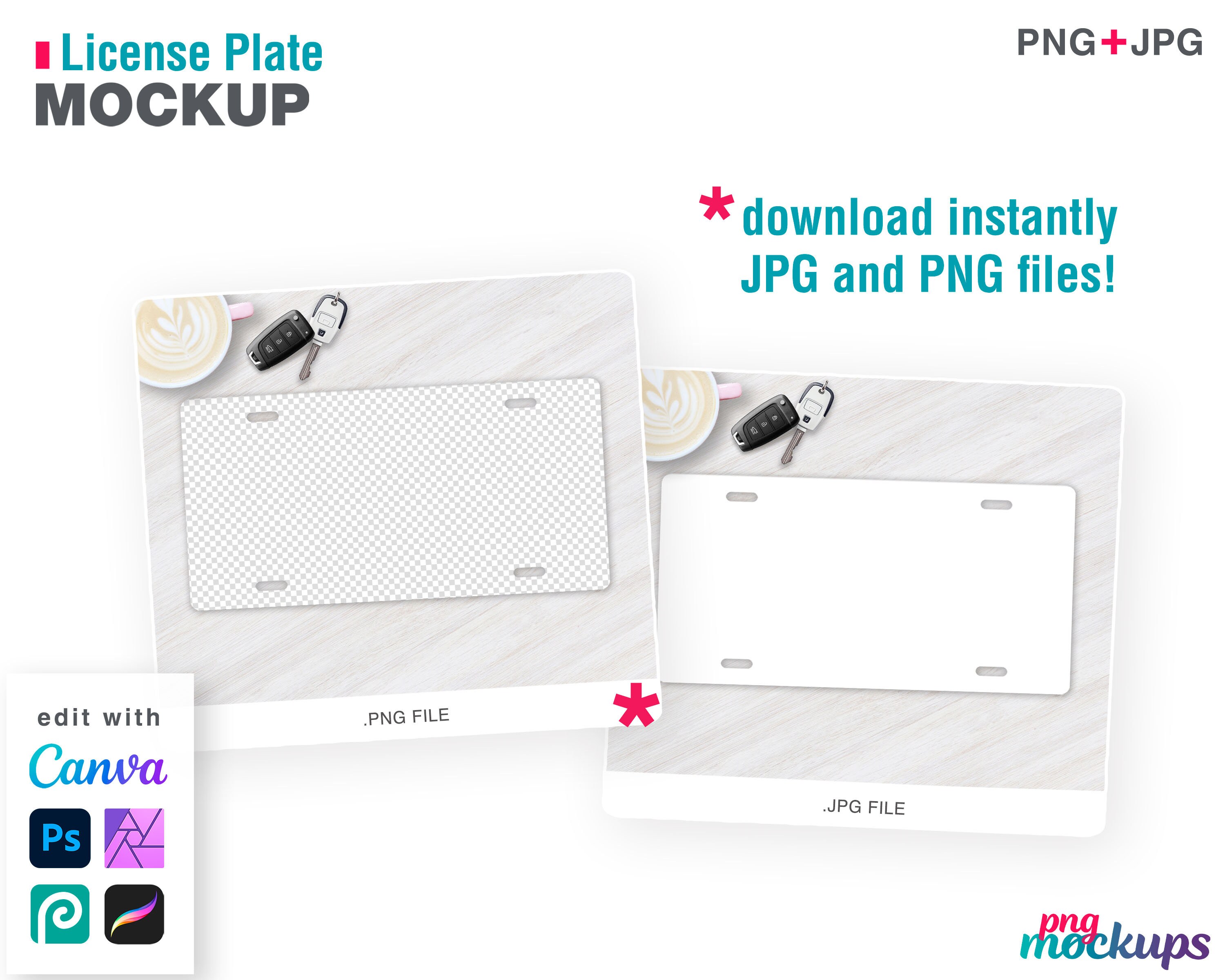 Car License Plate PNG Mockup With Transparent Background Use With Canva ...