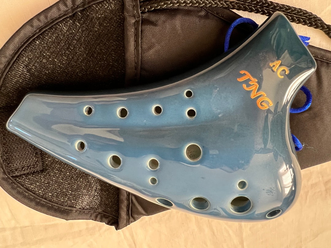 Dual Chamber Mouthpiece Ceramic Ocarina Sea Blue Color Pattern ...