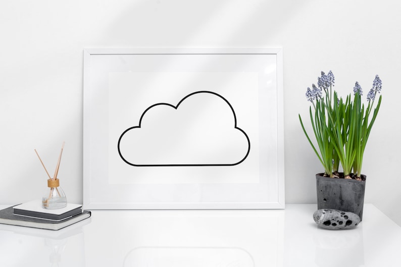 Cute Cloud Art Prints, Cloudy Line Art, Clouds Poster Print, Minimalist ...
