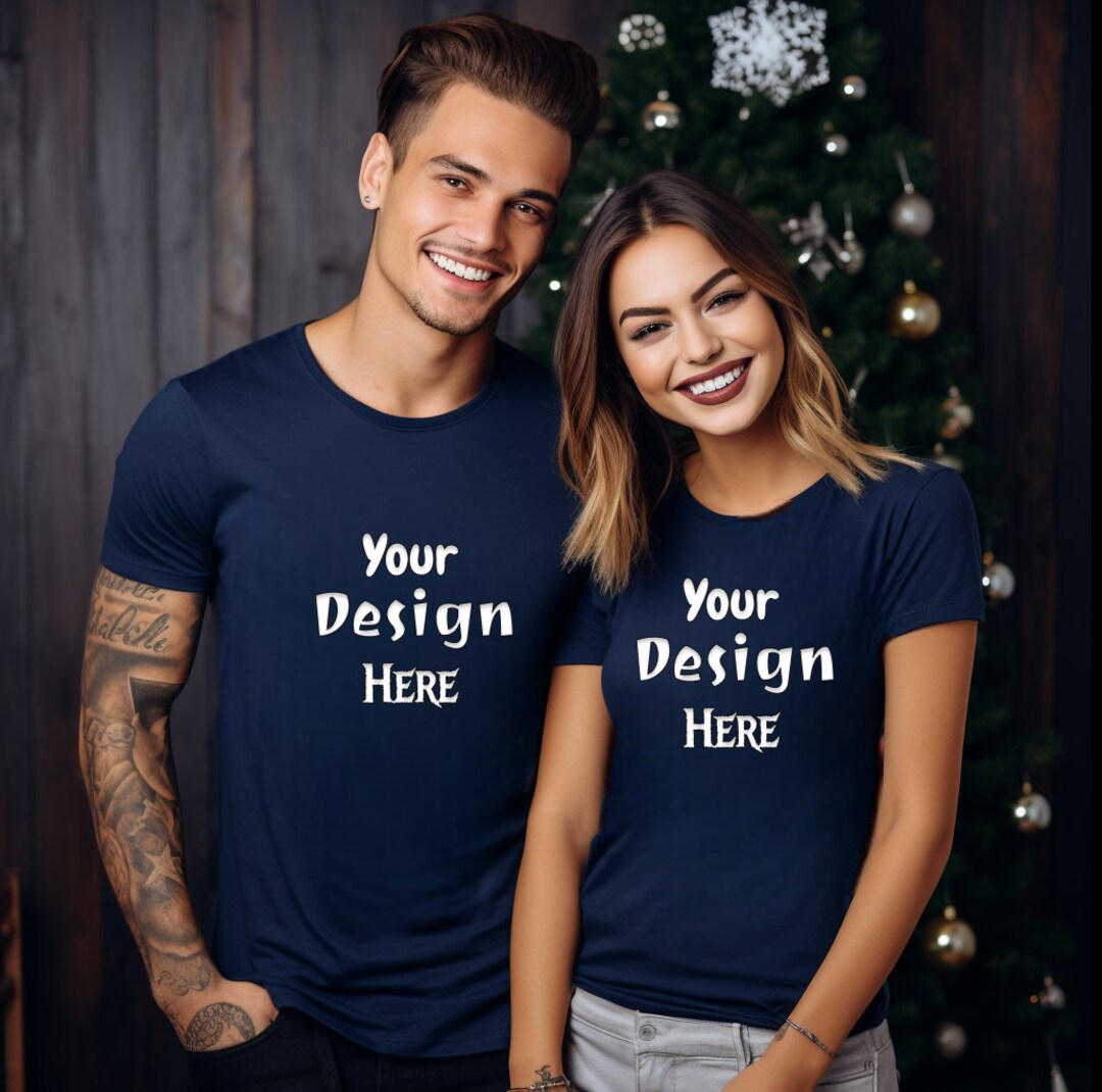 Couples T-shirt Mockup, Navy Bella Canvas Couple Mockup, Navy Couples ...