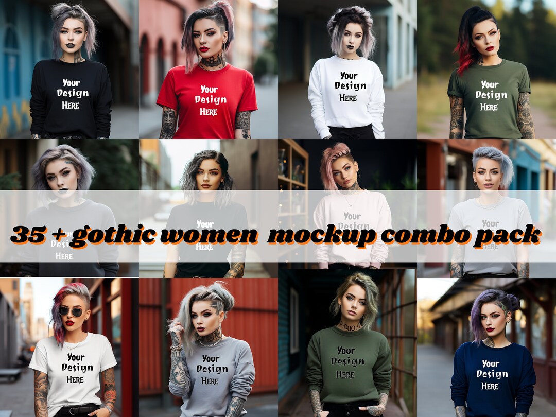 35+ Gothic Women Bella Canva + Gildan 18000 Combo Pack Bundle, Goth ...