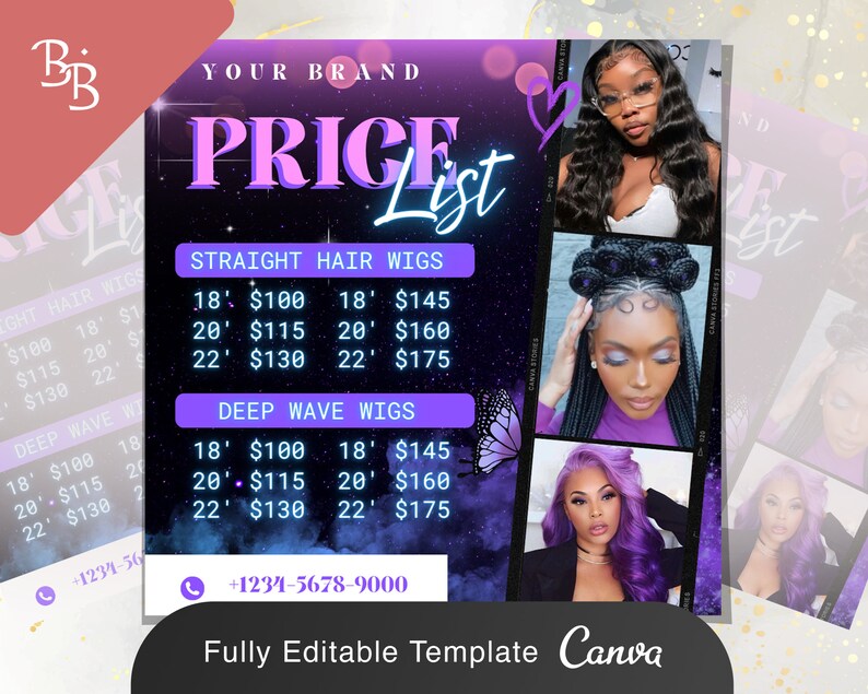 Braids Price List Flyer Templates Beauty Salon Hair Stylist - Etsy