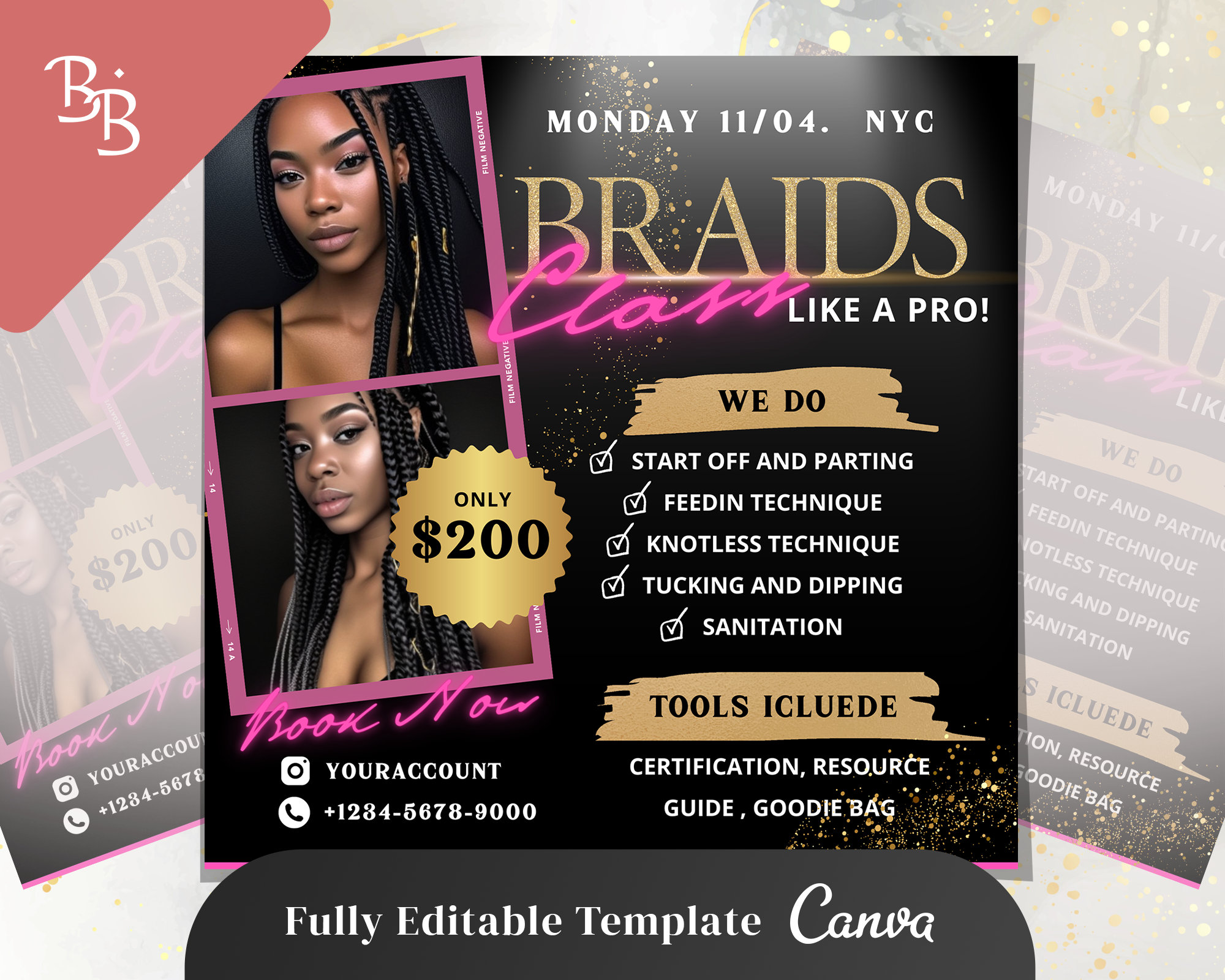 DIY Braids Masterclass Flyer Business Course Hair Lash - Etsy