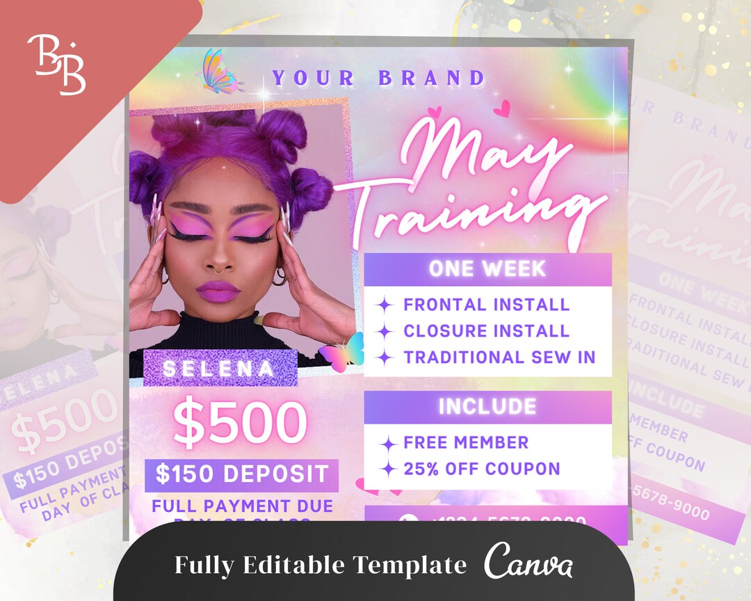 Editable Hair Training Course Flyer Hair Class Extension Beauty Course ...