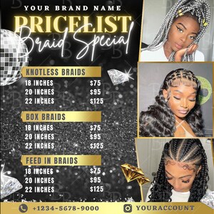 Braids Price List Flyer | Beauty Salon Hair Stylist DIY Instagram ...