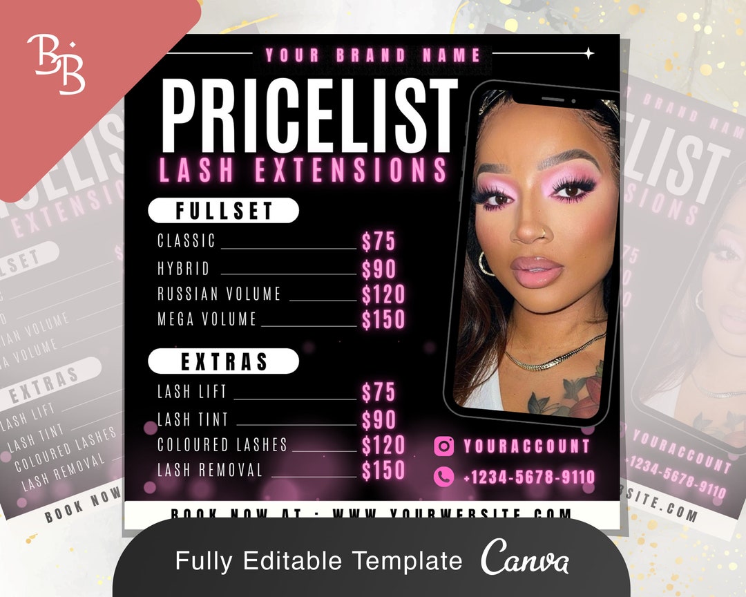 Lash Price List Flyer Templates | Beauty Salon Stylist Pricing DIY ...