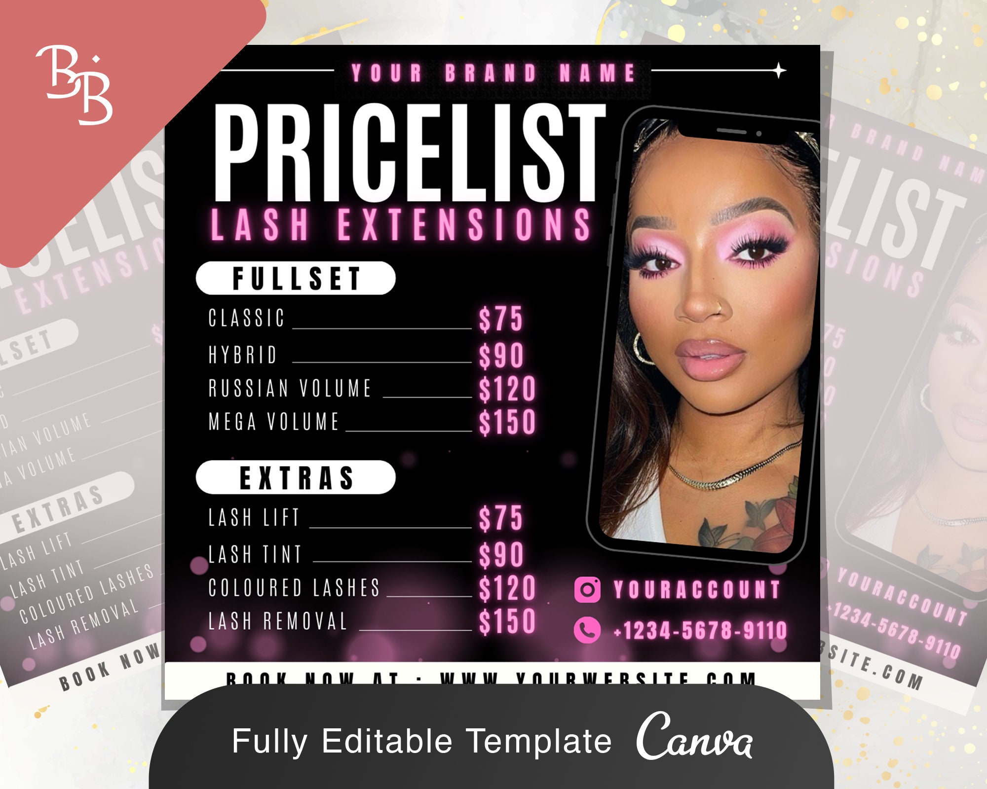 Lash Price List Flyer Templates Beauty Salon Stylist Pricing DIY Bundle ...
