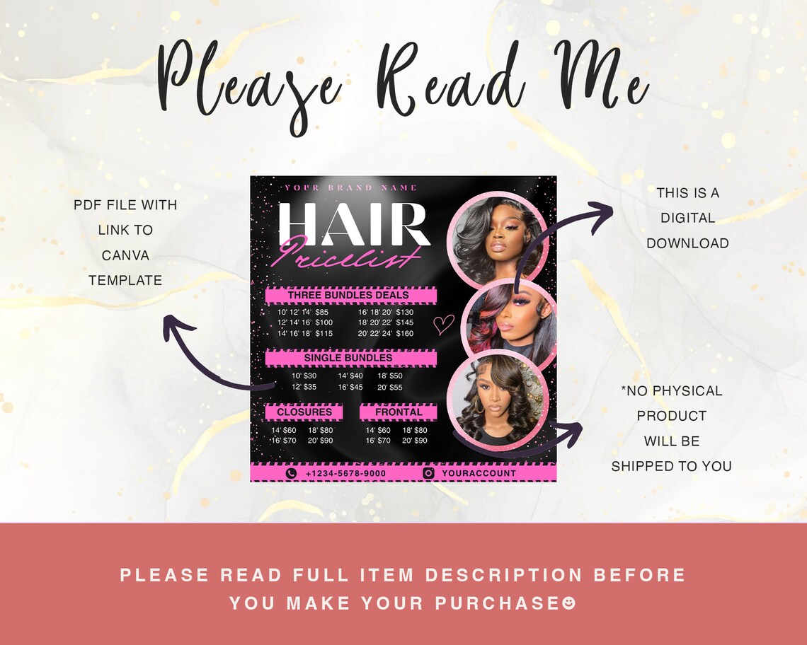 Hair Price List Flyer Templates | DIY Booking Beauty Salon Braids Wig ...