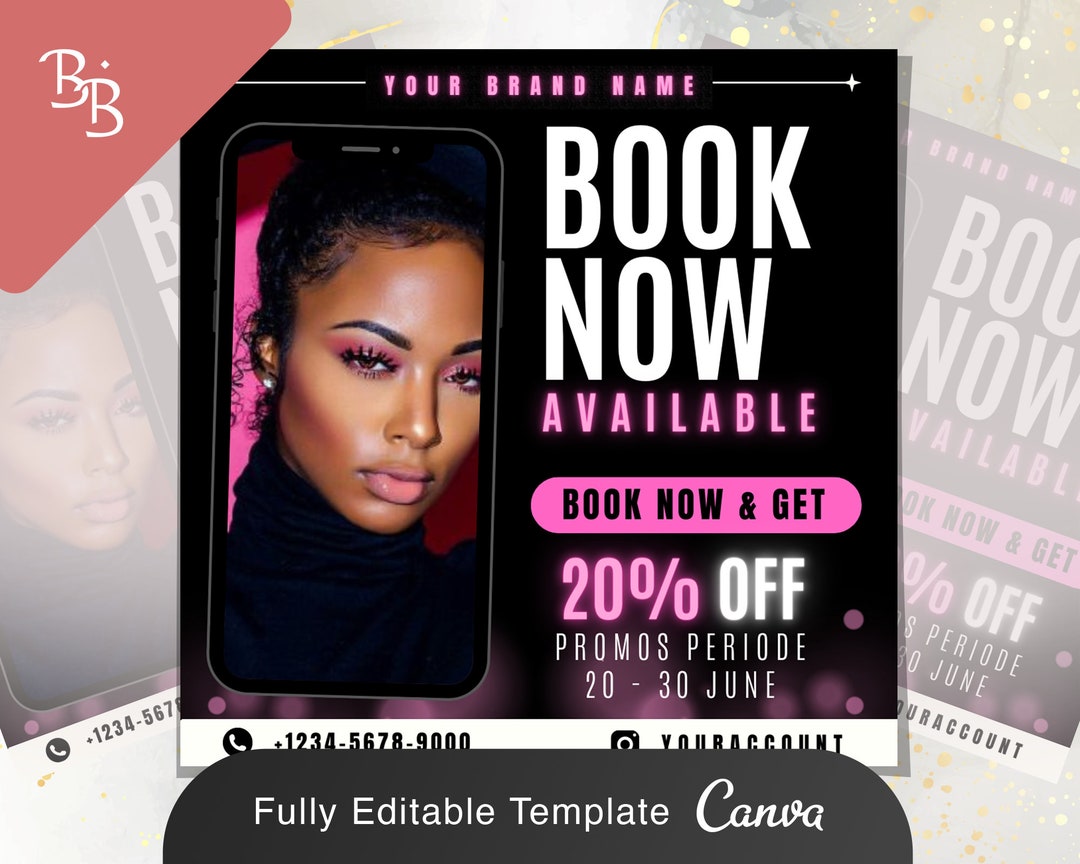 Book Now Available Flyer | DIY Appointment Book Now Makeup Social Media ...