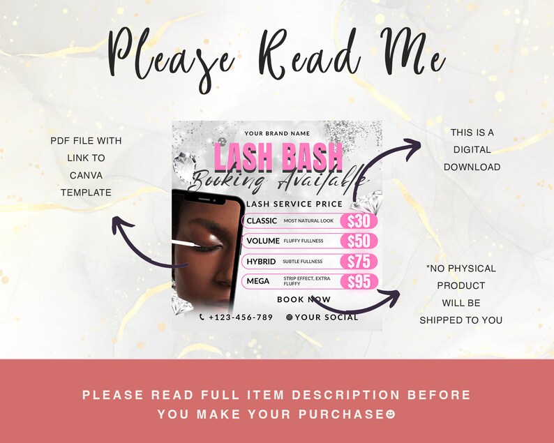 Lash Price List | Beauty Salon Lashes Extension Pricing DIY Bundle Makeup MUA Design Boutique ...