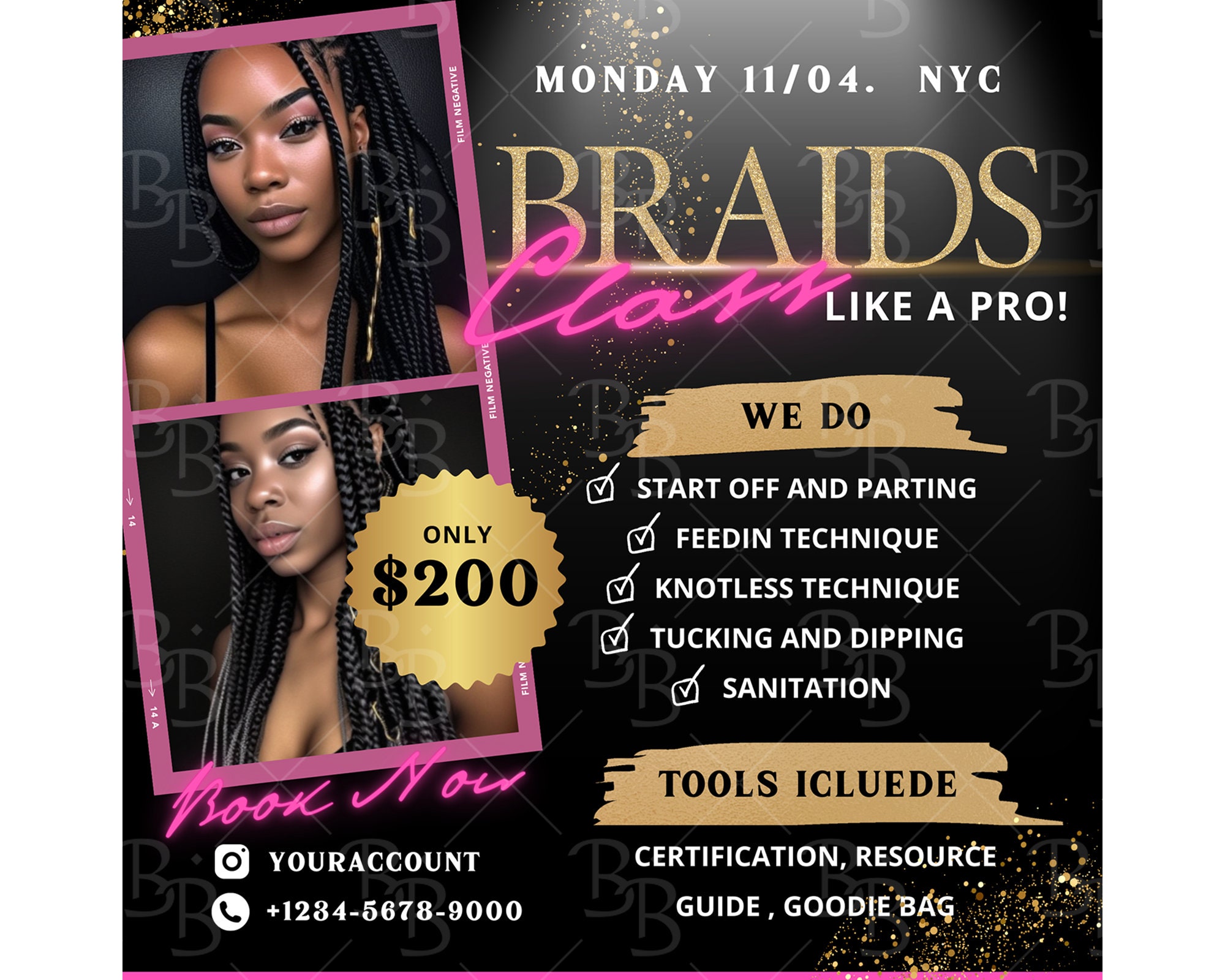 DIY Braids Masterclass Flyer Business Course Hair Lash - Etsy