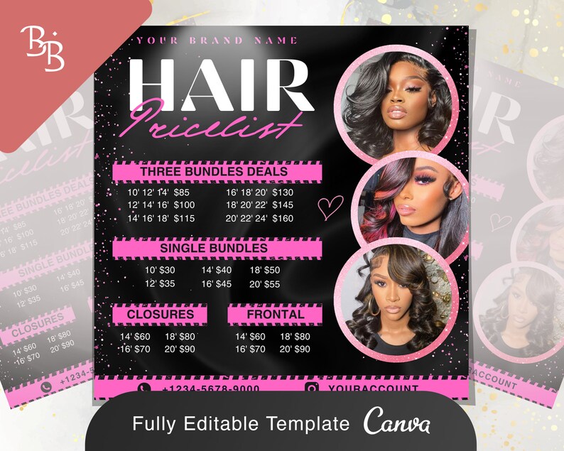 Hair Price List Flyer Templates DIY Booking Beauty Salon Braids Wig ...