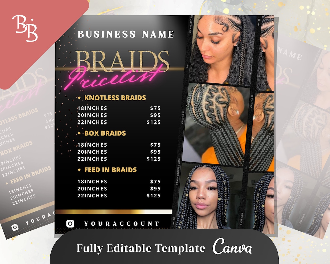 Braids Price List Flyer Templates | Beauty Salon Hair Stylist Pricing ...