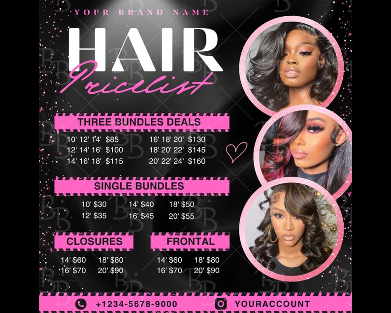 Hair Price List Flyer Templates | DIY Booking Beauty Salon Braids Wig ...