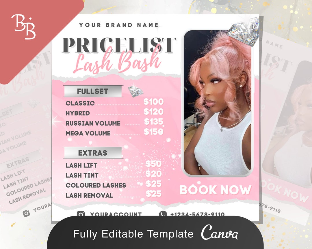 Lash Bash Pricelist Flyer | Lashes Extensions Makeup Appointment MUA ...