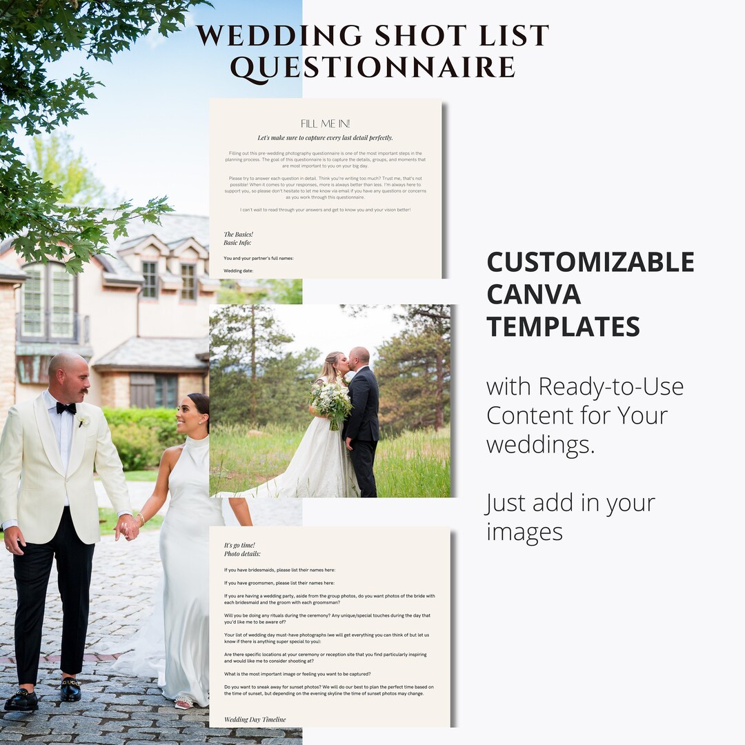 Photo Shot List Questionnaire for the Bride and Groom, Canva Editable ...