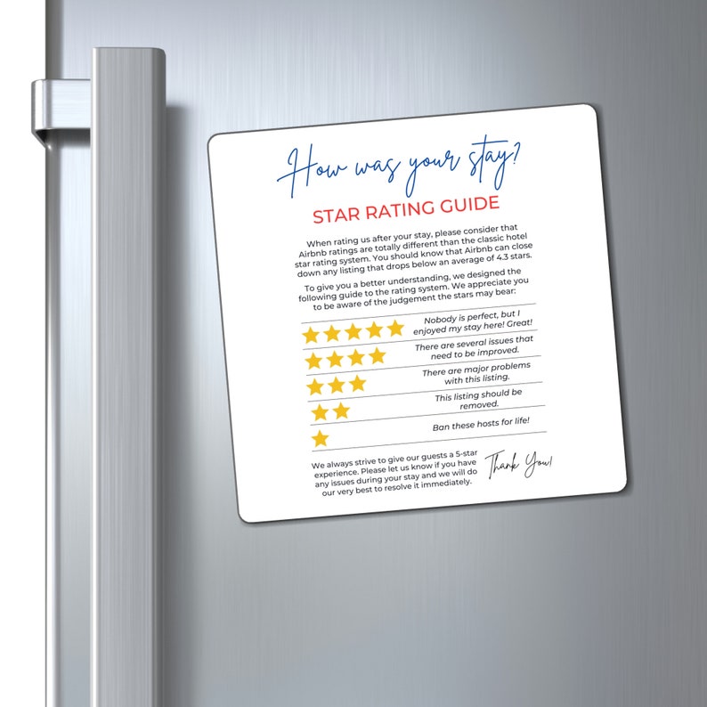 Airbnb/vrbo Rating Explanation Magnet in 3-sizes, Airbnb 5-star Rating ...