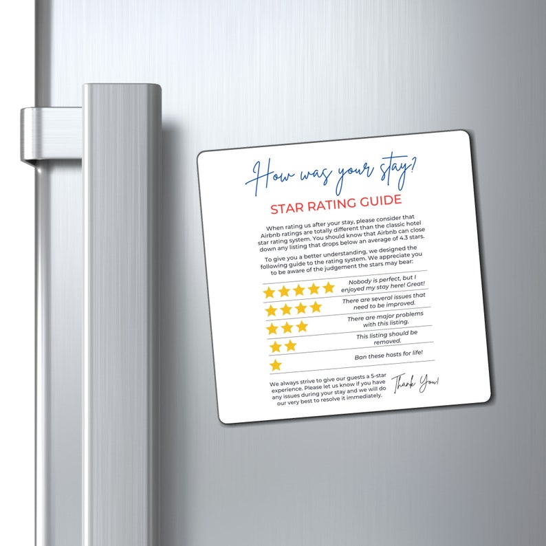 Airbnb/vrbo Rating Explanation Magnet in 3-sizes, Airbnb 5-star Rating ...