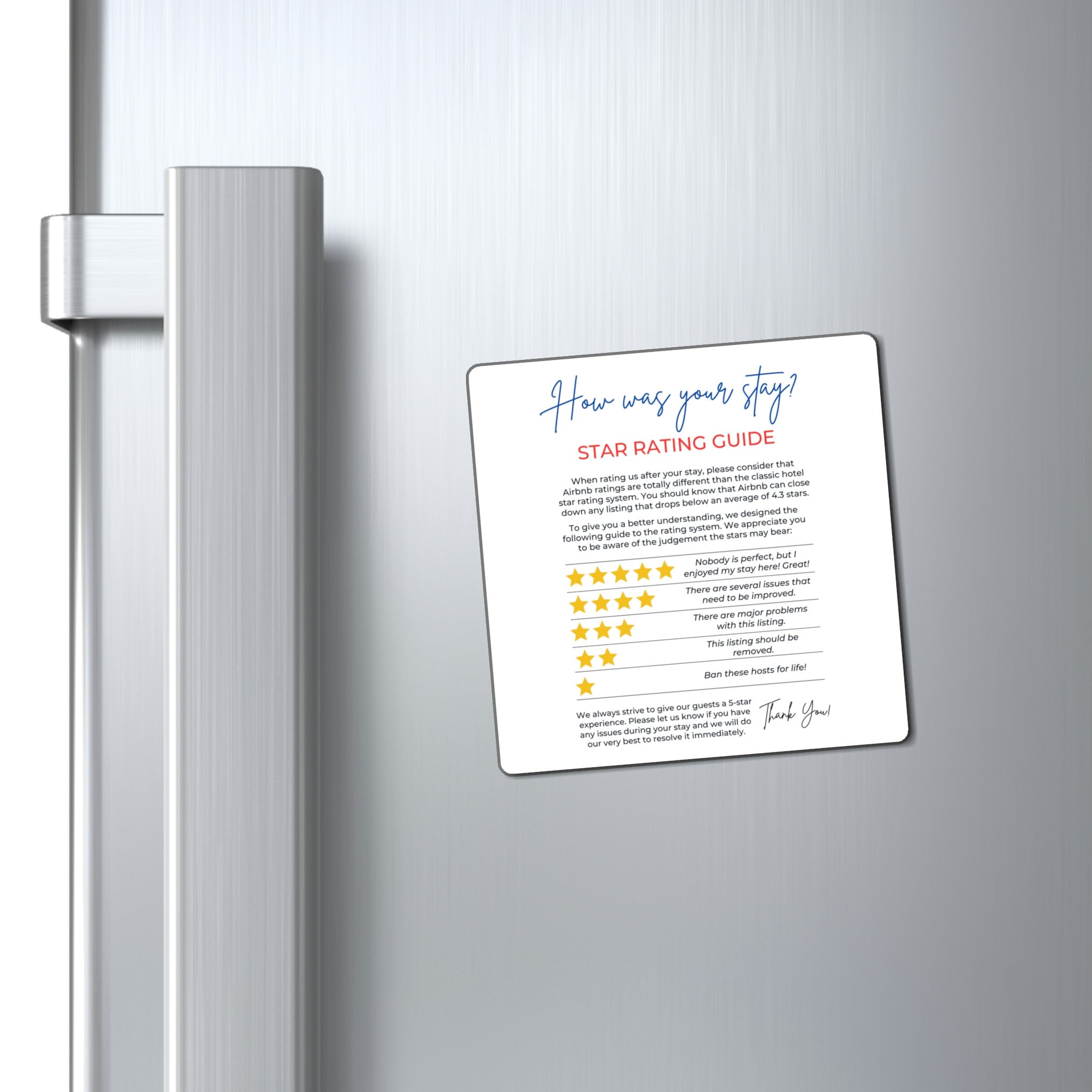 Airbnb/vrbo Rating Explanation Magnet in 3-sizes, Airbnb 5-star Rating ...