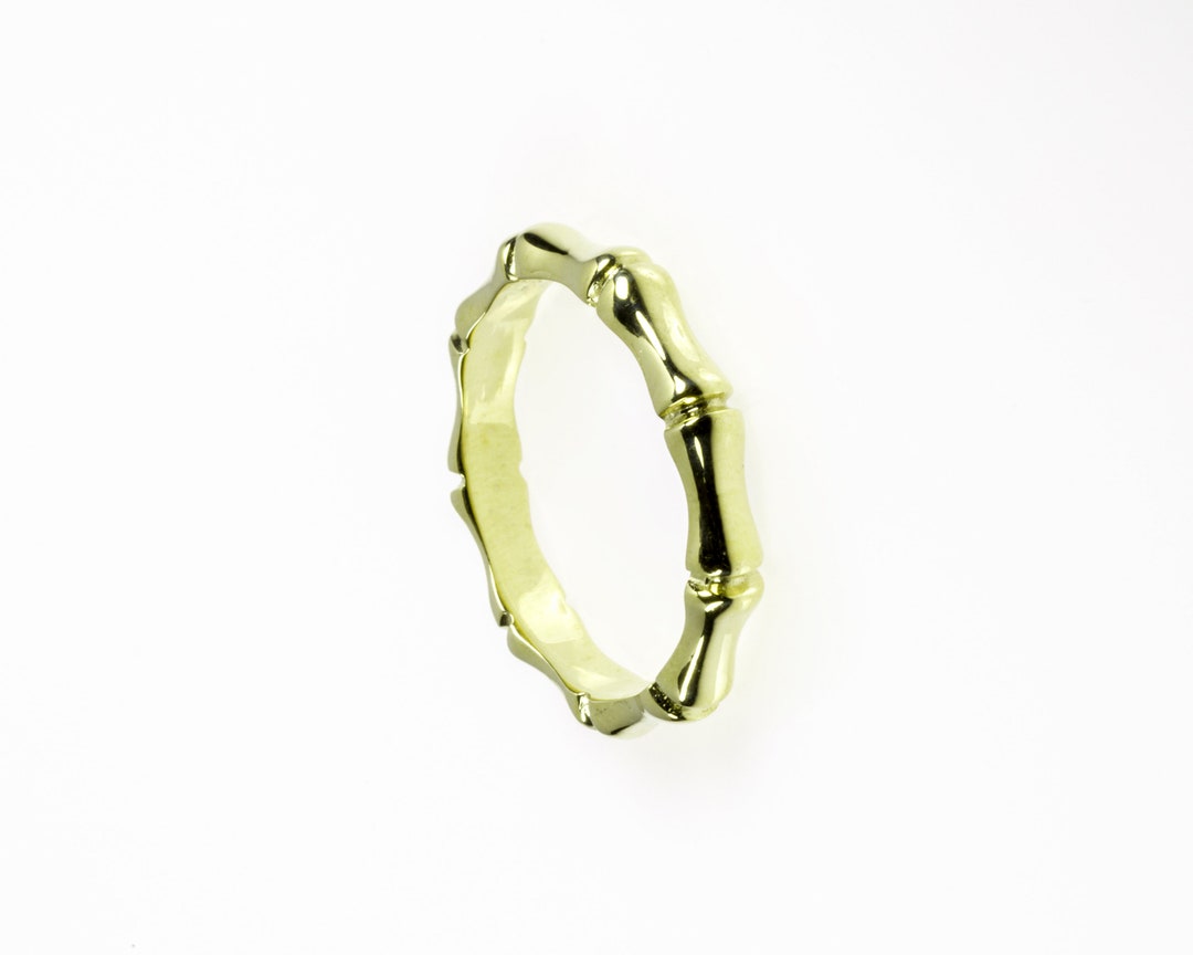 14k Gold Bamboo Ring, Yellow Gold Bamboo Stacking Ring, Dainty Gold ...
