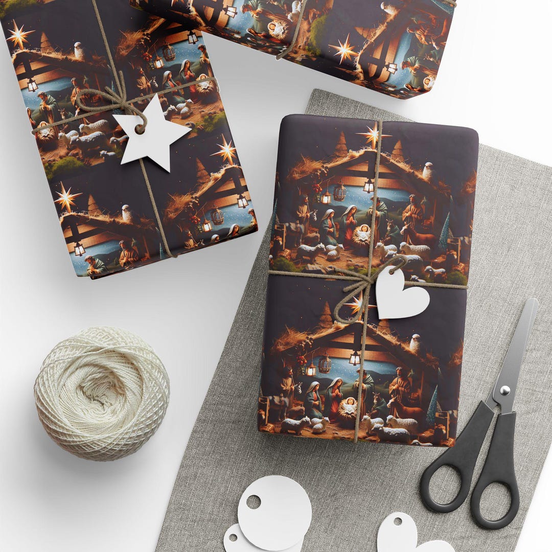 Christmas Nativity Scene Wrapping Papers, Holiday Gift Wrap, Religious ...