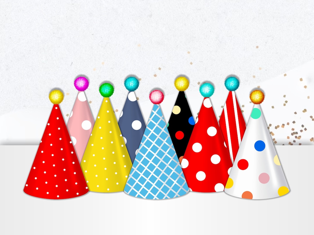 Assorted Printable Party Hat, Colored Party Hat, Birthday Party Decor ...