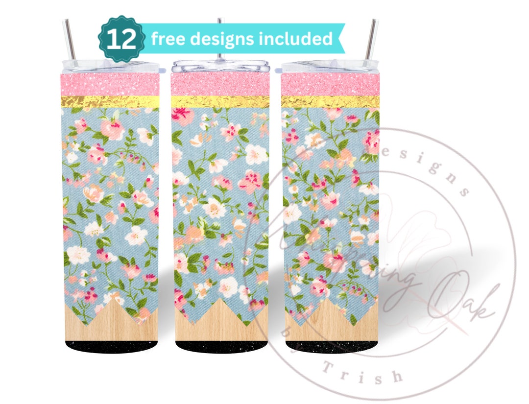 Floral Blue Fabric 20 Oz Skinny Straight Tumbler Sublimation, Pink ...