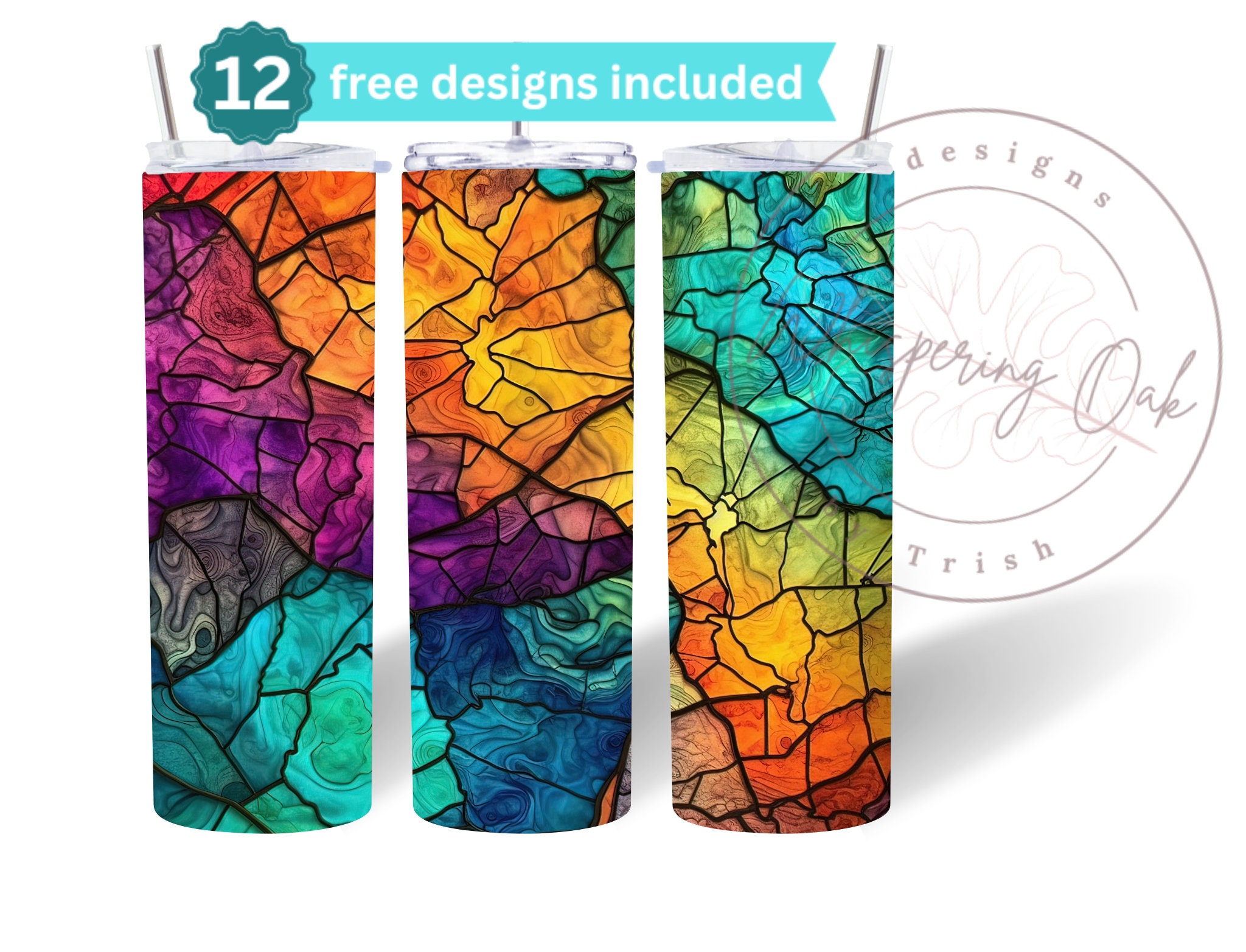 Map Stained Glass 20 Oz Skinny Tumbler Sublimation Design Digital ...
