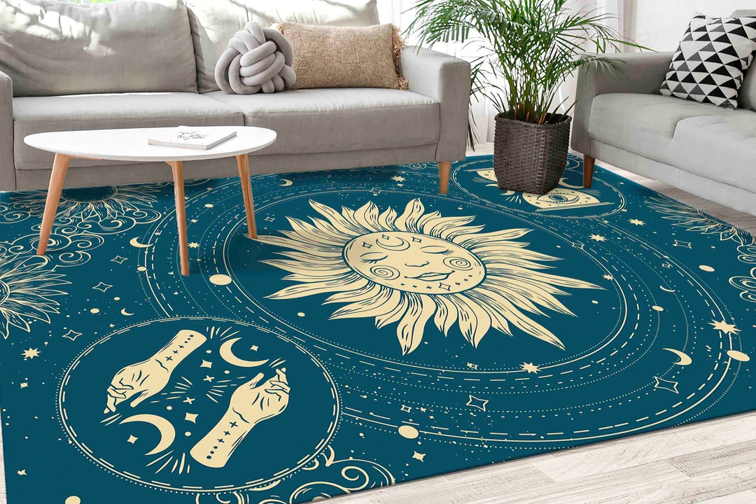 Sun and Moon Rug, Trendy Rug, Time Illustration Rug, Moon Rug, Corridor ...