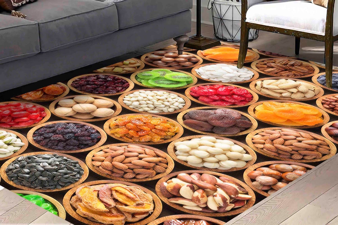 Colorful Foods Rug, Kitchen Rug, Nuts Rug, Modern Rug, Housewarming ...