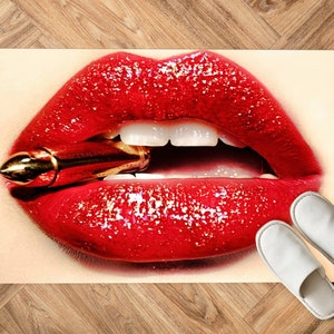 Easy to Clean Rug, Bridesmaid Gift, Step Rug, Gift for Her, Red Lip and ...