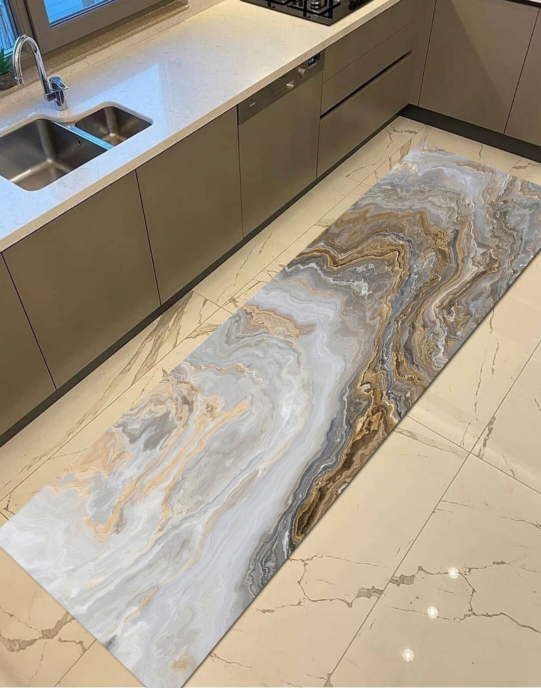 Easy to Clean Rug, Kitchen Rug, Entry Rug, Non Slip Rug, Beige and ...