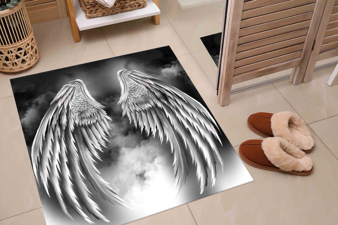 Angel Wings Rug, Black and White Rugs, Black Rugs, Modern Rugs, Thin ...