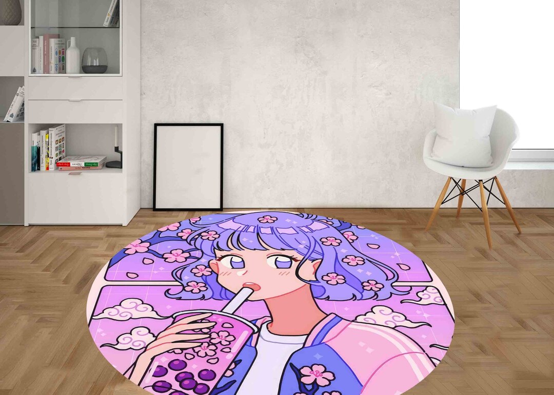 Anime Girl Rug, Japanase Rug, Kawaii Rugs, Modern Rugs, Round Rug ...