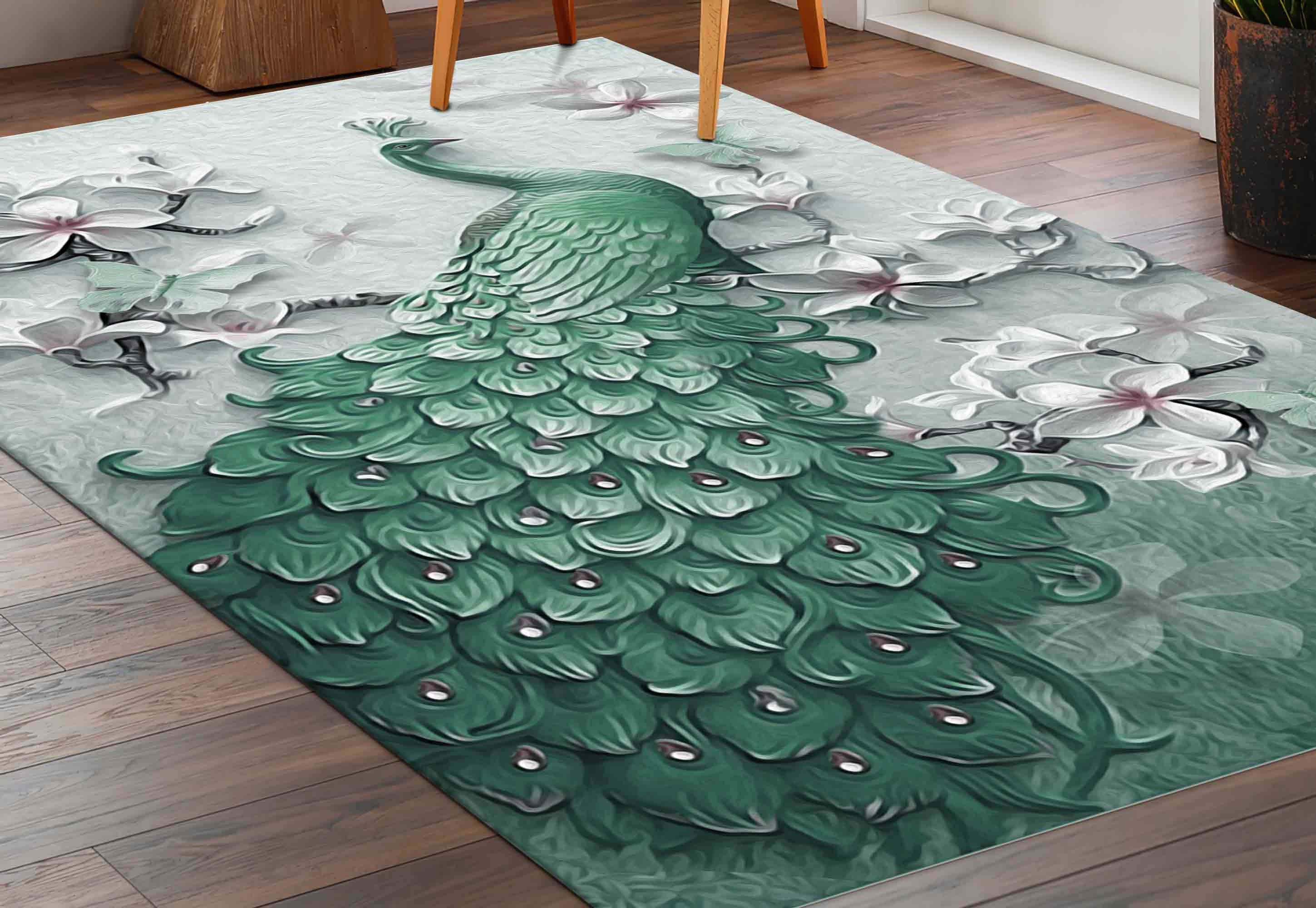 Green Peacock Rug Peacock Lover Gift Rugs Floral Rugs - Etsy