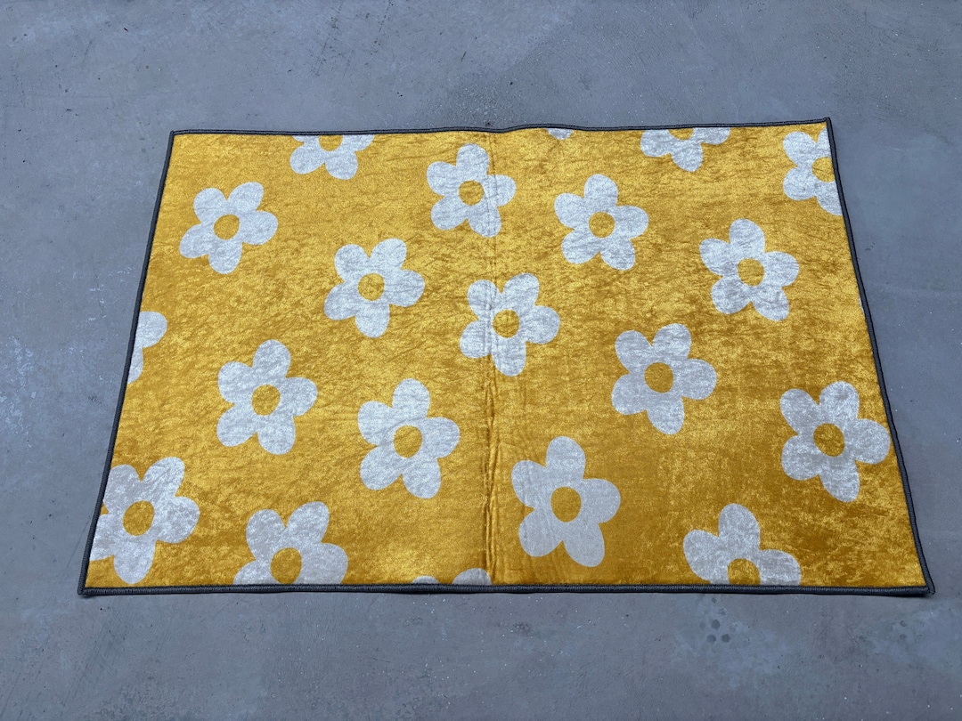 Daisy Rug, Yellow Rugs, Modern Rug, Botanical Rug, Bath Rug, Custom Rug ...