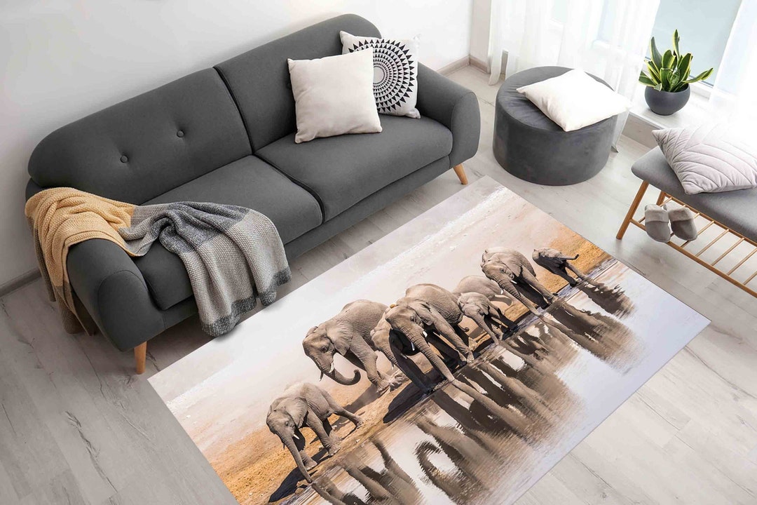 Big African Elephants Rug, Man Cave Rug, Farmhouse Rugs, Animal Rugs ...
