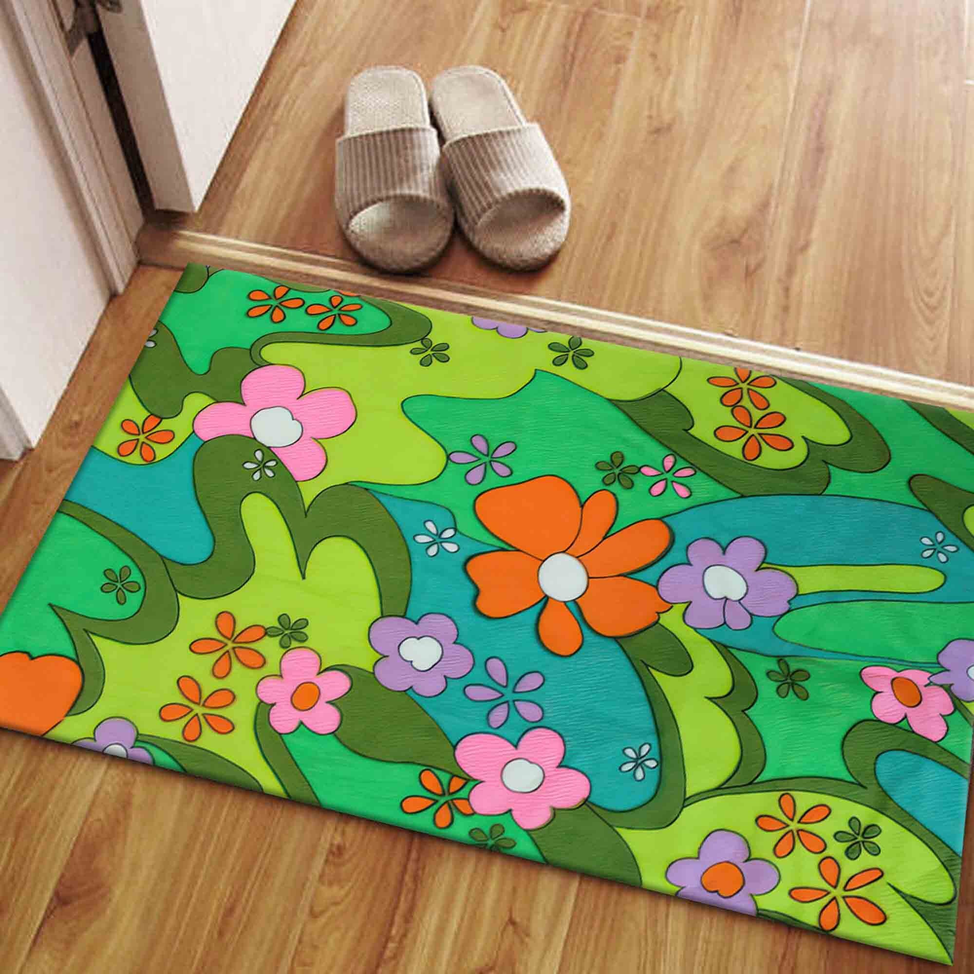 Groovy Tangerine Flower Rugs, Abstract Flower Rug, Trippy Danish Rug ...